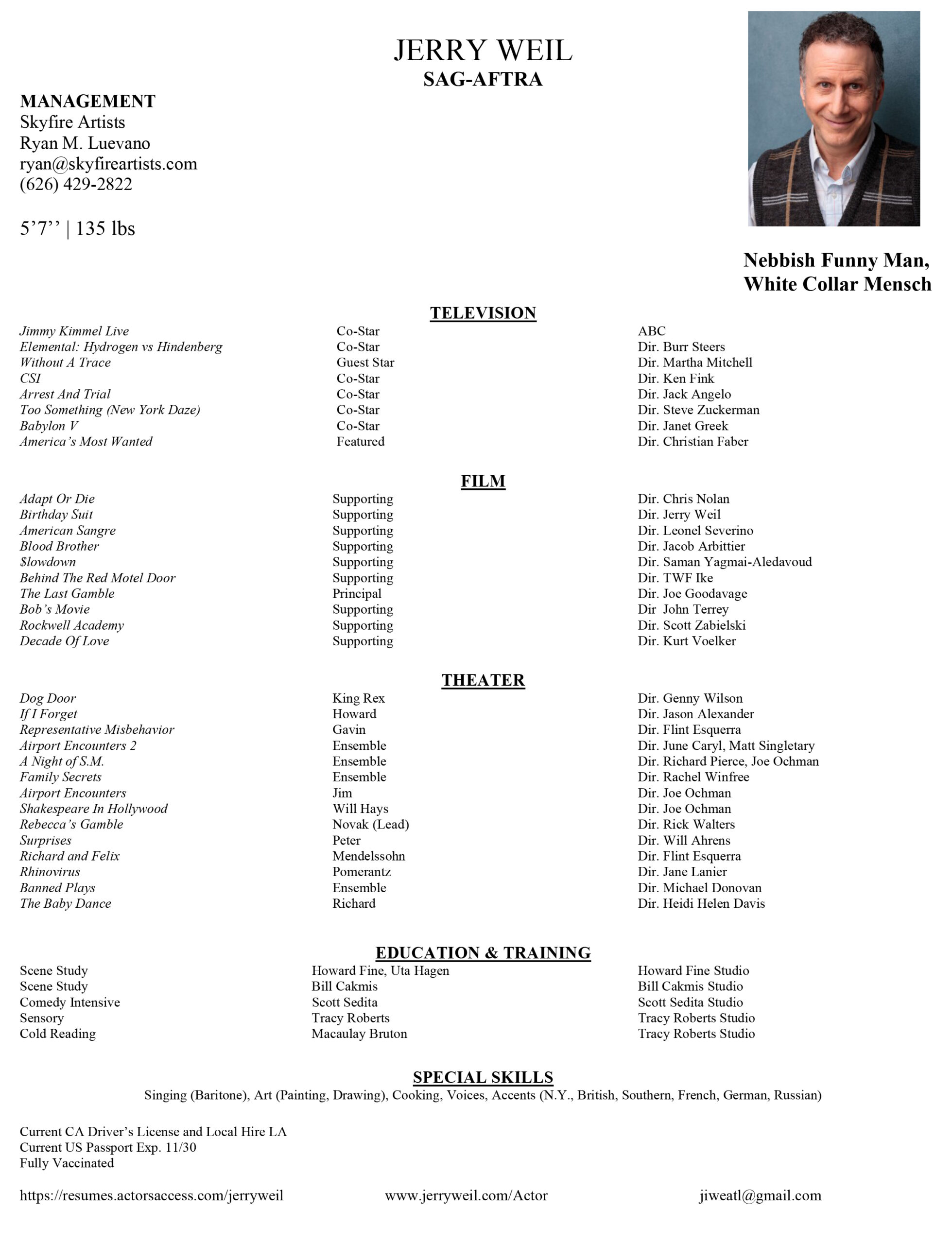 Resume - Jerry Weil / Actor